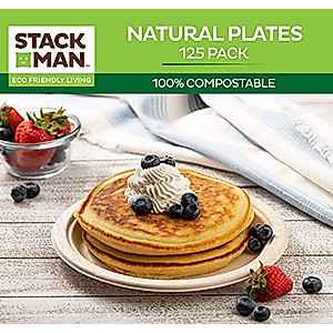 100% Compostable 12 oz. Paper Bowls [125-Pack] Heavy-Duty Quality Natural Disposable Bagasse, Eco-Friendly Biodegradable Made of Sugar Cane Fibers