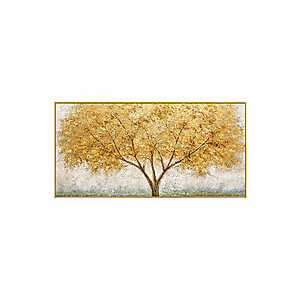 Gold Tree of Life Canvas Wall Art For Living Room -Hand Painted Gallery Wrapped Oil Painting for Bedroom-Framed 3D Wall Decoration for Office Kitchen 20x40 inches