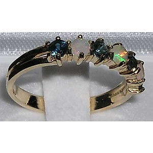 LetsBuyGold 10k Yellow Gold Real Genuine Opal & Sapphire Womans Eternity Band Ring - Size 10
