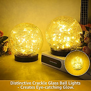 ASOMST 2-Pack Garden Solar Lights Outdoor, Cracked Glass Ball Light Waterproof, Decorative Solar Globe Lights Warm White, LED Solar Powered Ground Lighting for Yard Pathway Patio Lawn Outside Decor