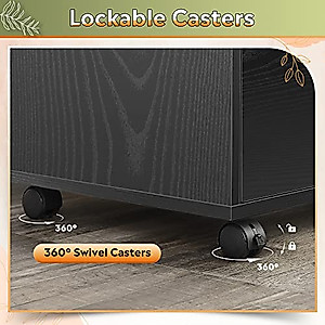 DEVAISE 3-Drawer Wood File Cabinet, Mobile Lateral Filing Cabinet, Printer Stand with Open Storage Shelves for Home Office, Black