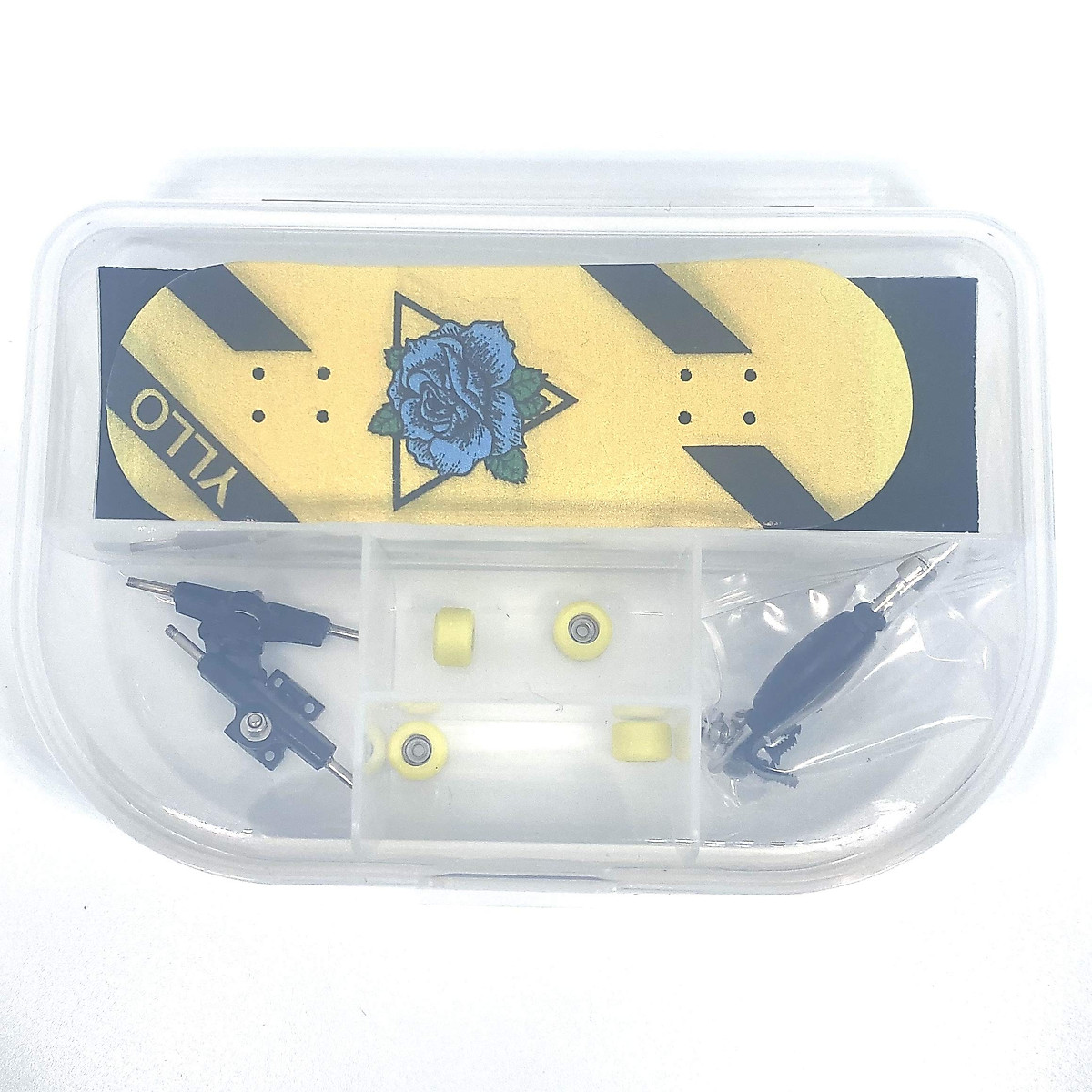 Yllo Blue Rose Complete 5 Ply Wood 100mm x 33mm Fingerboard with Upgraded 32mm Trucks, Lock Nuts, CNC Wheels