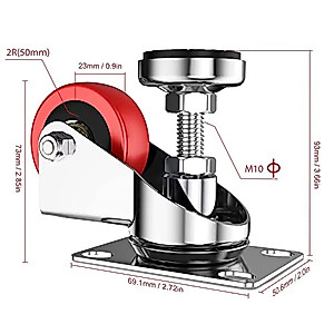 Homhoo 2" Leveling Plate Caster Wheels with Adjustable Anti-Vibration Leveling Foot Pad Heavy Duty Swivel casters for Workbench, Machine Equipment, Furniture Red Set of 4 Total Capacity 1100 Lbs