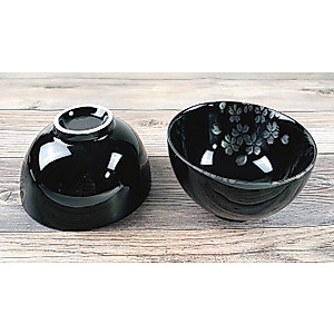 JapanBargain 4690, Japanese Porcelain Rice Bowls Gift Set,Cherry Blossom Sakura Pattern Miso Soup Bowls, Black and Silver Color, Set of 5, Made in Japan
