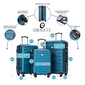 O ORNATE Luggage Sets 3 Piece Luggage Set - Hard luggage sets with spinner wheels and TSA Lock - Lightweight Expandable Suitcase Set (sizes 20",24",28") (champagne)