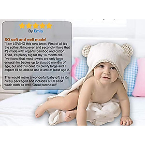 Channing & Yates Premium Hooded Baby Towel + (4 Piece) X-Large Washcloth Gift Bundle - Organic Bamboo Baby Towels and Washcloths- (Beige Gingham Bundle)…