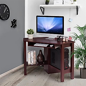 MJWDP Wooden Corner Desk with Drawers Computer Computer Desk Study Home Office Writing Study Desk