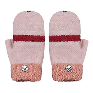 Convertible Flip Top Gloves,Winter Warm Knitted Fingerless Gloves with Mitten Cover for Toddler Kids Girls Boys 2-8 Yrs