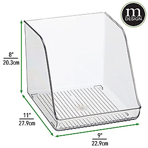 mDesign Plastic Water Bottle Storage Organization Bin - Open Front for Kitchen Refrigerator, Freezer, and Pantry, Holds 12 Bottles, Juice, Energy Drinks, and Beverages, Ligne Collection, 2 Pack, Clear