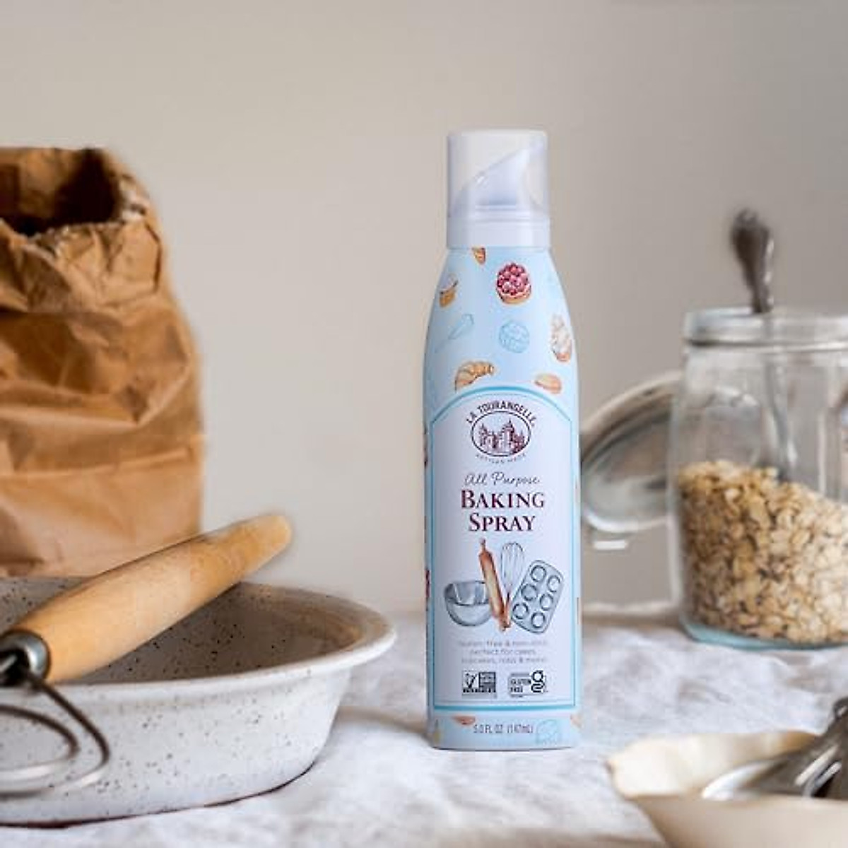 La Tourangelle, All Purpose Baking Spray, Gluten-Free, Non-Stick, Chemical Free and Propellant Free, Expeller-Pressed Cooking Spray Oil, 5 fl oz