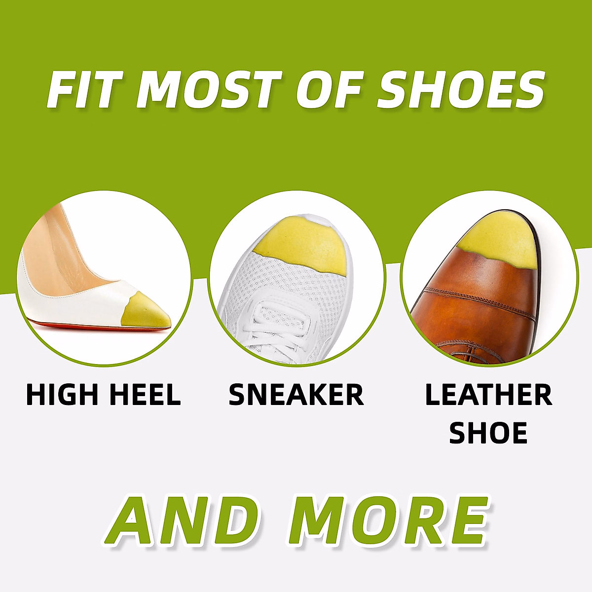 Shoe Fillers for Loose Shoe,Toe Filler Inserts,Shoe Inserts for Shoe Too Big,Heel sliping Make Shoes Fit,for Both Men and Women.Middle:(Half to One Size Bigger)/Green