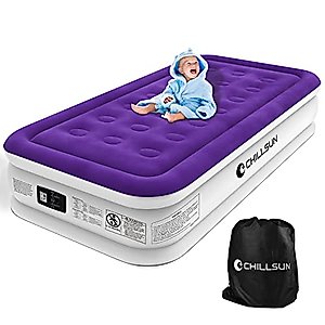 CHILLSUN Twin Air Mattress with Built in Pump,16" Durable Blow Up Bed Double-High Inflatable Mattress with Flocked Top,Easy Inflate,Portable for Home&Camping