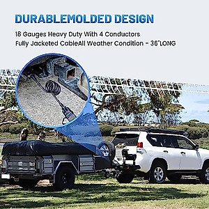 MECMO Trailer 4-Way Flat Wire Extension 3 Feet 36'' Stretchable Coiled Cable, 4 Pin Male & Female Trailer Coiled Adapter, 18-Guage Heavy Duty Jacketed Cable Trailer Lighting Extension - 3ft/36 Inch