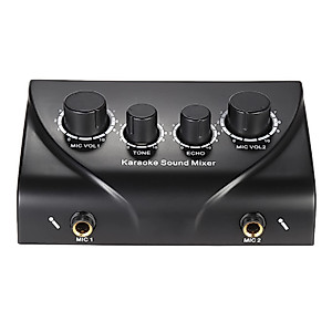 Btuty Karaoke Sound Mixer Dual Mic Inputs Audio Mixer Headphone Amplifier 2 Channel Mixer With Cable N-1 Black Color