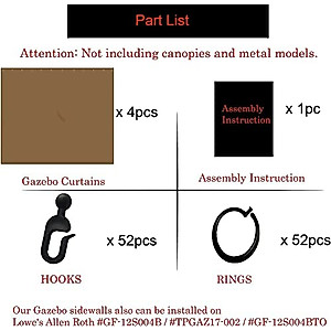 Gazebo Universal Replacement Privacy Curtain 4-Panels sidewall with Zipper (ONLY Curtain) (10' x 12', Khaki)