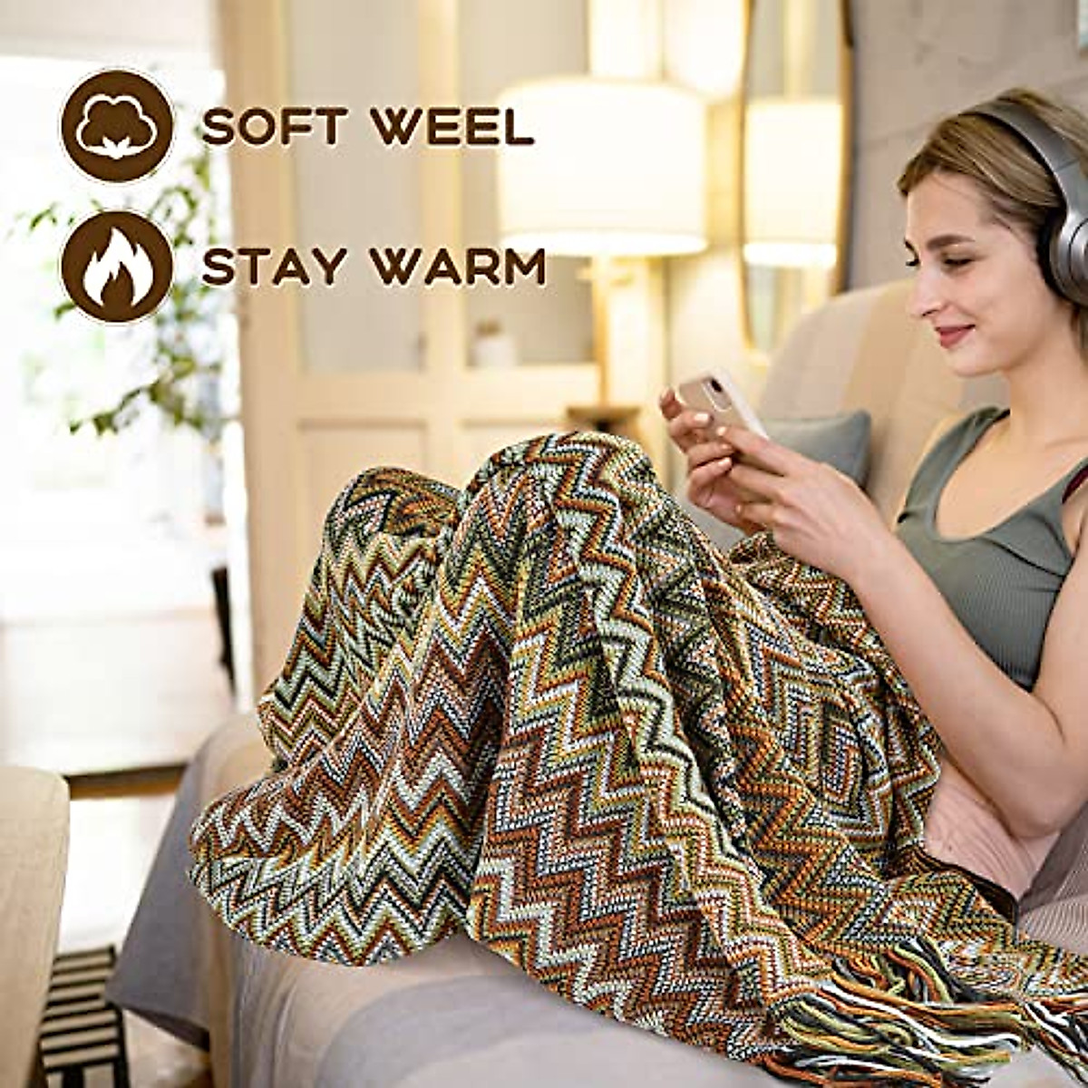 Cozary Woven Throw Blanket Reversible Cotton Bohemian, Tapestry Outdoor Knitted Tassel Blankets,Soft Cozy Lightweight Couch Decorative afghans Throw Blankets, Bed, Sofa,60 * 80 inches