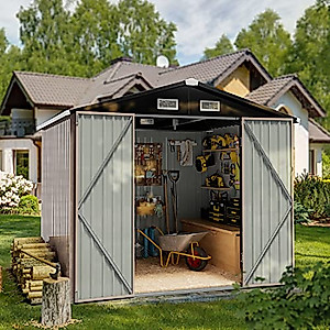 Aoxun Outdoor Storage Shed Waterproof, 4X 6FT and Garden Shed for Bike, Garbage Can, Tool, Lawnmower, Outdoor Metal Shed for Backyard, Patio, Brown