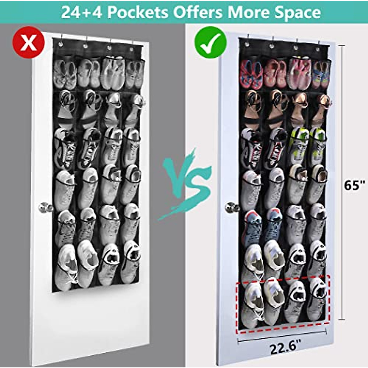 MISSLO 28 Large Pockets Hanging Shoe Organizer and 8-Shelf Hanging Shoe Organizer Clothes Closet Organizers and Storage Shelves Hat Holder