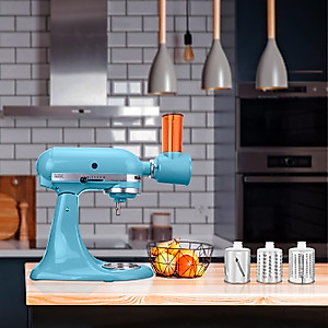 Stainless Steel Slicer Shredder Attachment for KitchenAid Stand Mixer, Cheese Grater KitchenAid, Slicer Accessories with 3 Blades (Cyan)