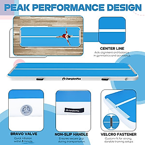 CHAMPIONPLUS Air Gymnastics Tumble Track 4/8 inches Thickness Inflatable Tumbling Air Mats for Home Use Training/Cheerleading/Yoga/Water(White-Blue, 20'x6.6'x8'')