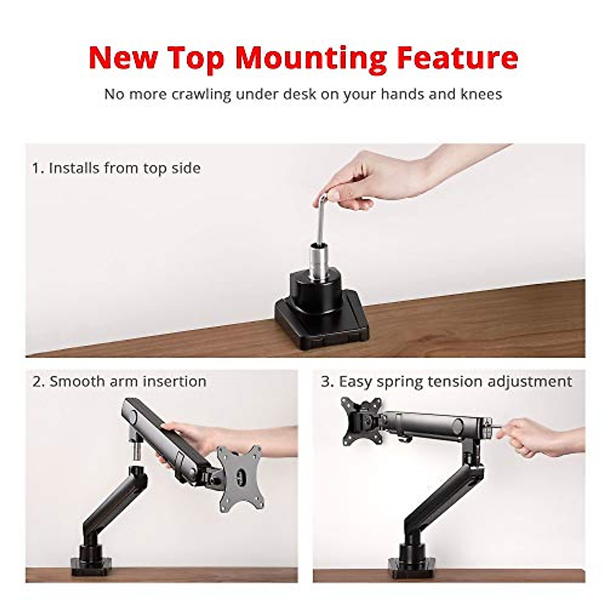 SIIG Aluminum Mechanical Single Monitor Arm Mount - Height Adjustable Desk Mount for 17in to 32in Screens - 17.6lbs Max VESA 75x75mm 100x100mm, Black