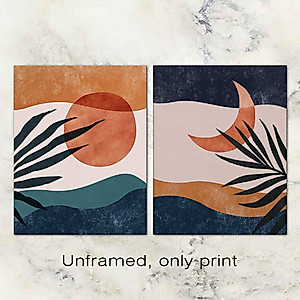 Abstract Wall Art for Living Room Boho Print Set Terracotta Wall Art Abstract Palm Leaf Art, SET of 2, 8x10 Inch Unframed