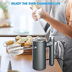 Hand Mixer Electric, Mixer Electric Continuously Variable Speed Control Mixers Kitchen Handheld, Eject Button / 5 Stainless Steel Accessories/Turbo Boost/Self-Control Speed for Baking Cake Egg Cream Food Beater