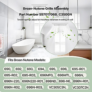 C350GN Bathroom Plastic Grille Cover with Springs for Broan-NuTone 695 and 696N Ventilation Fans, S97017068 Replacement for Broan-NuTone Wall-Mount Exhaust or Bathroom Vent Fan Grille, 1 Pack