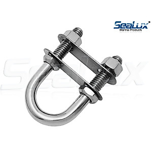 SeaLux Marine Boat Bow Eye Stern Eye U Bolt Tie Down 3/8" Stock, 3" Overall Length, 1-1/2" Thread Length with Hex Nuts and washers-SL7846