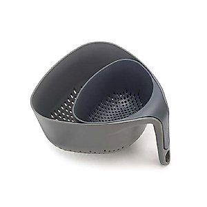 Joseph Joseph Nest Colanders Stackable Set with Easy-Pour Corners and Vertical Handle, 2-piece, Gray