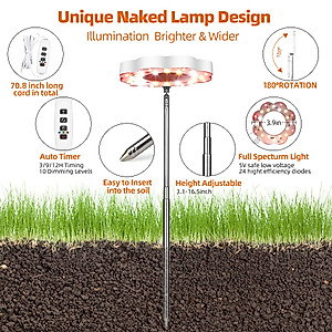 PDGROW LED Grow Light for Indoor Plants, Full Spectrum Plant Halo Lights with Red Light, Height Adjustable Growing Lamps with Timer, 3 Lighting Modes & 10 Dimmable Brightness for Small Plants (1 Pack)