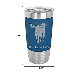 LaserGram 20oz Vacuum Insulated Tumbler Mug, Moose, Personalized Engraving Included (Faux Leather, Blue)