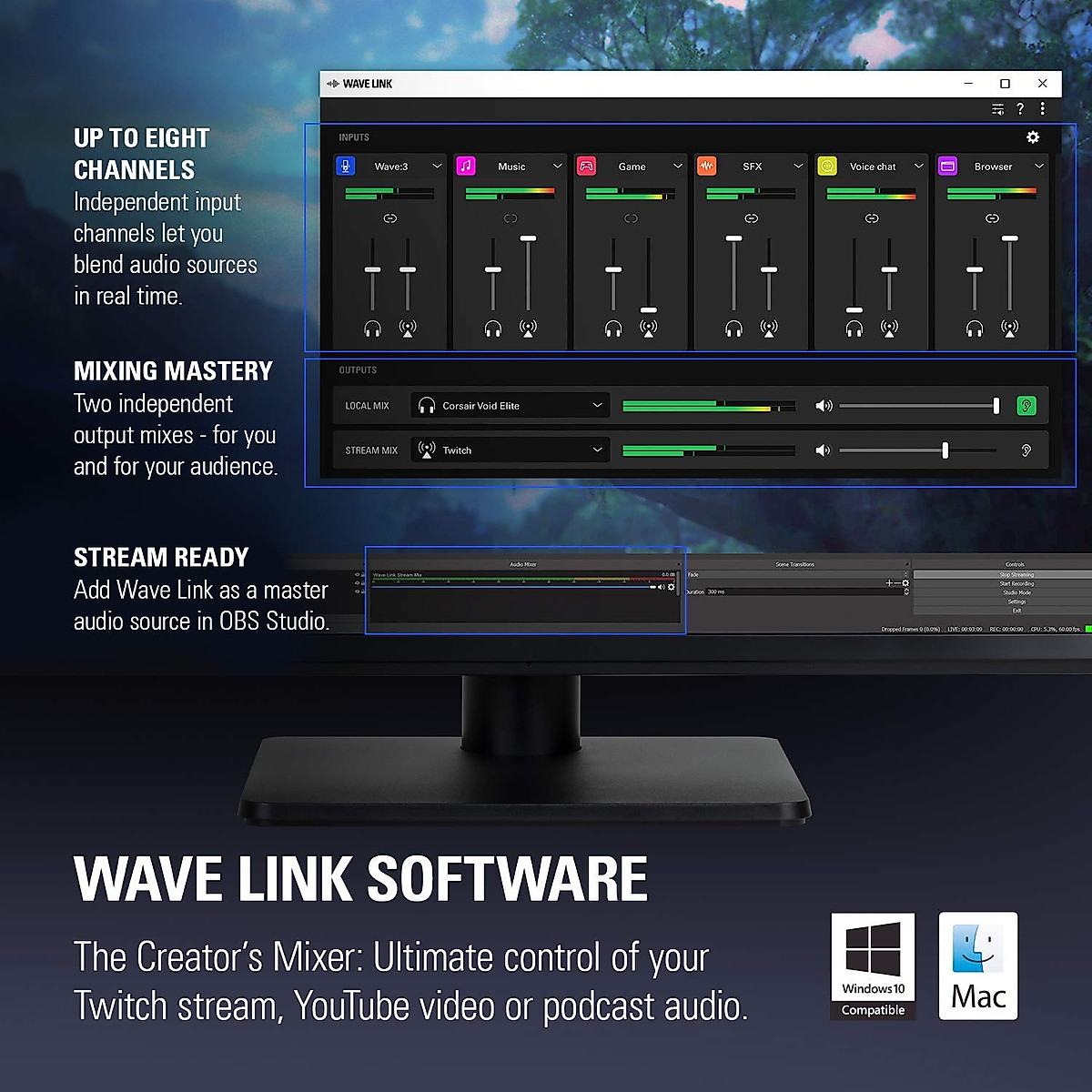 Elgato Wave:3 - USB Condenser Microphone and Digital Mixer for Streaming, Recording, Podcasting - Clipguard, Capacitive Mute, Plug & Play for PC/Mac (Renewed)