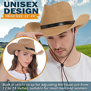EINSKEY Straw Cowboy Cowgirl Hat for Men Women, Adjustable Sombrero Sun Hat with Shapeable Wide Brim & Detachable Chin Strap