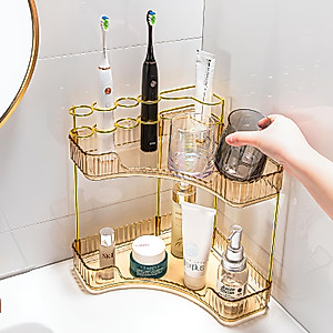Ghtlves 2-Tier Corner Bathroom Counter Organizer, Gold, Metal