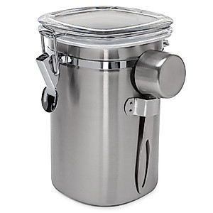 ChefWave Durable Stainless Steel Coffee Canister with Measuring Spoon, Convenient Spoon Holder and Secure Locking Mechanism - Keeps coffee fresh for longer