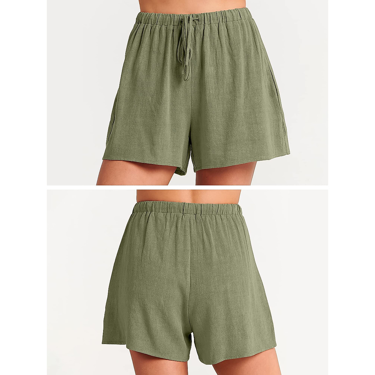 ANRABESS Women’s Summer 2 Piece Linen Shorts Sets Sleeveless Crop Top Romper Lounge Set 2024 Trendy Beach Outfits Olive Small