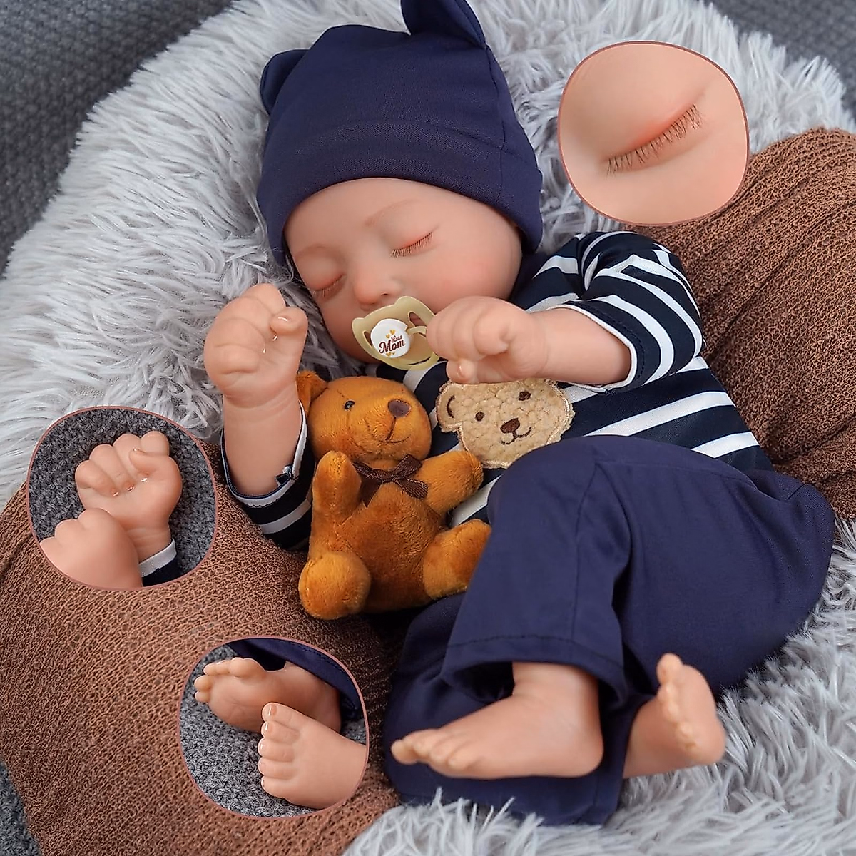 JIZHI Lifelike Reborn Baby Dolls - 18-Inch Realistic-Newborn Baby Dolls Boy Soft Body Real Life Baby Dolls with Blue Pajamas Feeding Kit for Kids Age 3+ & Collection