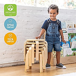 ECR4Kids Bentwood Stackable Stools, Classroom Furniture, Natural, 6-Piece