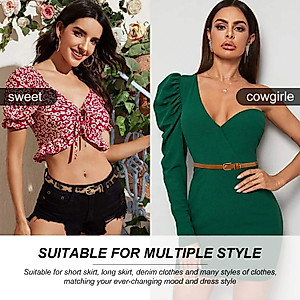 SANSTHS 4 Pack Women Thin Belts for Jeans Dresses Coats Skinny Women Belt with Gold Alloy Buckle, Black+White+Coffee+Brown M