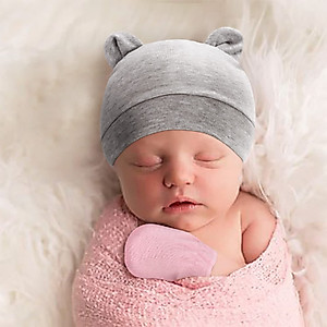 BQUBO Newborn Baby Hats Mittens Set Hospital Hat Beanie Bear Ears Preemie Infant Cotton Caps Gloves No Scratch Mittens for Baby Boys Girls 0-3 Months