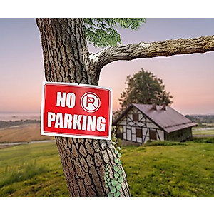 Ram-Pro NO PARKING Sign - 9" High x 12" Wide Red on White Reflective Plastic Signs for Driveway, Personal Parking Space (Pack of 4)