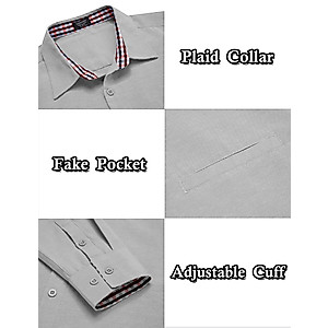 COOFANDY Men's Casual Oxford Shirts Long Sleeve Linen Button Down Shirt Business Dress Shirt Light Grey