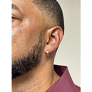 Small 14K Gold Huggie Hinged Hoop Earrings .50 Inch (13mm) (5mm Wide) (Yellow)