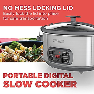 BLACK+DECKER SCD1007 7 Quart Programmable Slow Cooker with Digital Timer, Portable with Locking Lid, Stainless Steel