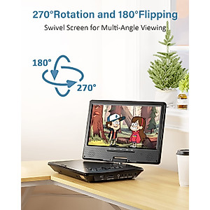 Arafuna 12.5" Portable DVD Player for Car, 10.5" HD Swivel Screen with Car Headrest Holder, 5-Hour Rechargeable Battery, Support USB/SD/Sync TV, Regions Free, Last Memory