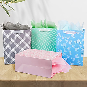 12 Pack Gift Bags Assorted Sizes and Designs, Gift Bags Bulk with Tissue Paper (5 Medium 8", 4 Large 11", 3 Extra Large 14") for Birthday, Baby Showers, Bridal Showers, Easter Day Any Occasion