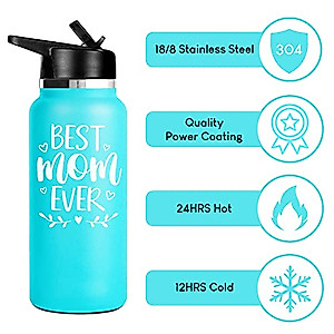 Best Mom Ever Water Bottles, Gifts for Mom from Son - 32oz Insulated Water Bottle, Mom Tumbler - Christmas Gifts for Mom from Daughter, Best Mothers Day Gifts & Birthday Gifts For New Mom, Step Mom