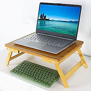 WKWKER 100% Bamboo Laptop Desk Flat Surface Lap Stand Table with Folding Legs Portable Table Bed Tray for Workstation Computer Writing Studio (Natural)