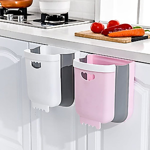 Hanging Trash Can for Kitchen Cabinet Door, Foldable Waste Bin for Kitchen Bedroom Bathroom and Car (2.4 Gallon, Pink)